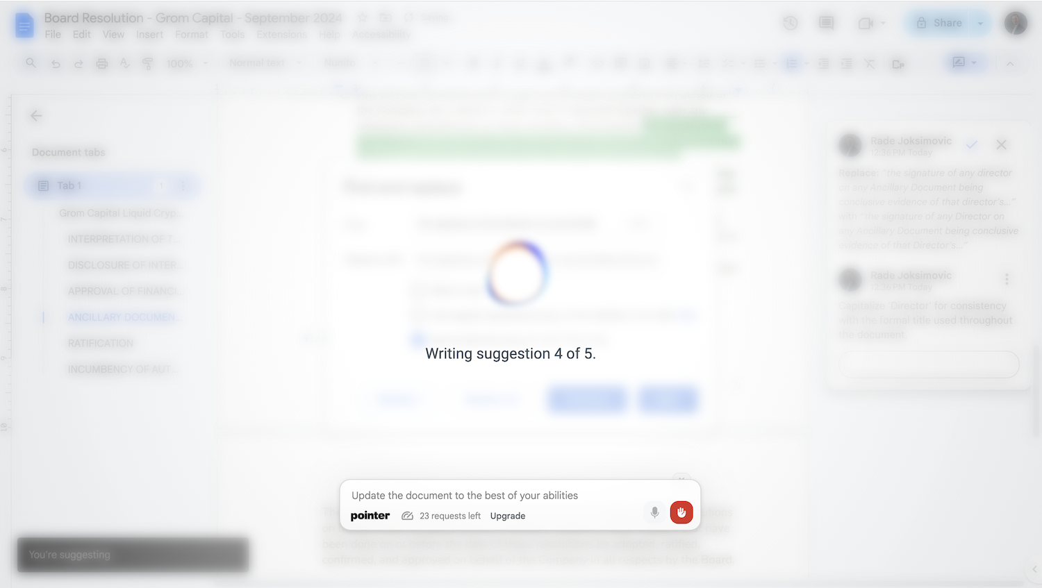 ChatGPT integrated in Google Docs | Pointer AI